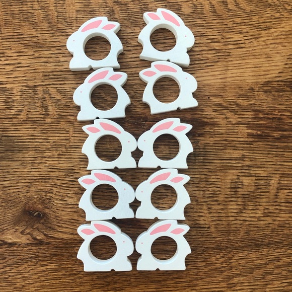 None | Dining | Rabbit Napkin Rings Wooden Painted Easter Bunny Spring ...